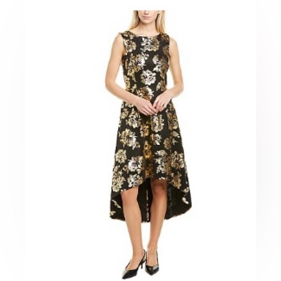 Donna Ricco | Dresses | Nwt Donna Ricco Black And Gold Pleated Midi ...